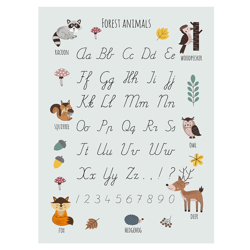 Poster 50 x 70 Forest Animals Alphabet Blue | Kids Wall Art & Decor